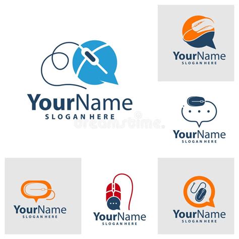 Set Of Chat Computer Mouse Logo Design Vector Illustration Mouse Logo Concept Template Stock