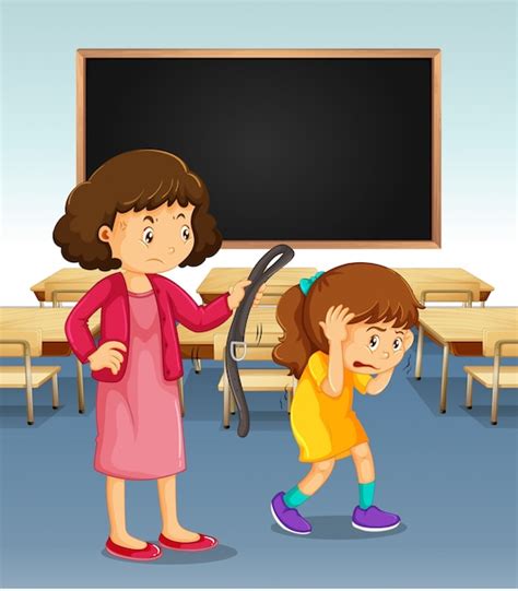 Premium Vector Girl Being Punished By Teacher In Classroom