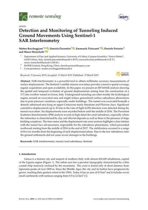 Pdf Detection And Monitoring Of Tunneling Induced Ground Movements Using Sentinel 1 Sar