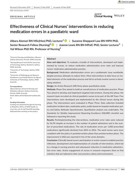 Pdf Effectiveness Of Clinical Nurses Interventions In Reducing Medication Errors In A