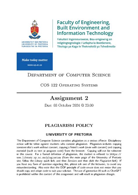 Assignment 2 Department Of Computer Science Cos 122 Operating Systems Assignment 2 Due 03