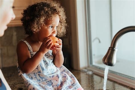 엄마와 귀여운 어린 딸이 집에서 함께 싱크대에서 사과를 씻고 가정 생활 2 3 살에 대한 스톡 사진 및 기타 이미지 2 3 살 2명 35 39세 Istock
