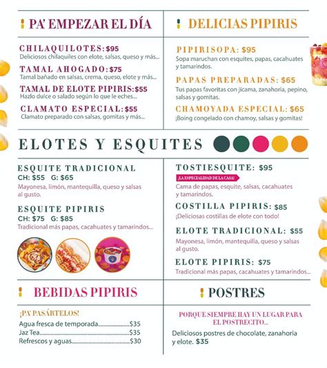 Carta Del Restaurante Pipiris Maiz Ciudad Del México