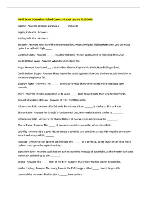 Ml4t Exam 2 Questions Solved Correctly Latest Update Ml4t Stuvia Us