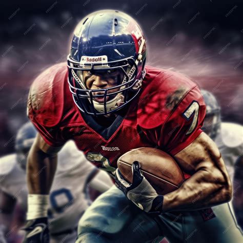 Premium Photo American Football Player In Action Game With Football
