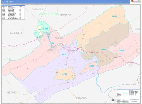 Giles County Va Wall Map Color Cast Style By Marketmaps Mapsales