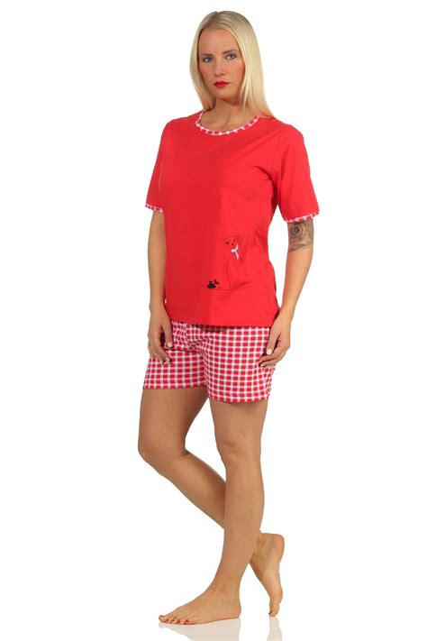 Damen Shorty Pyjama Schlafanzug Kurzarm Mit Süßem Katzen Motiv 66334 Tag Und Nachtwäsche Im