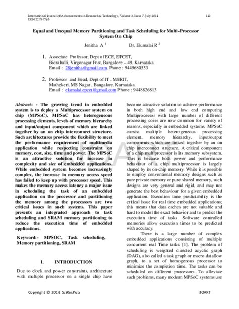 Pdf Equal And Unequal Memory Partitioning And Task Scheduling For Multi Processor System On Chip