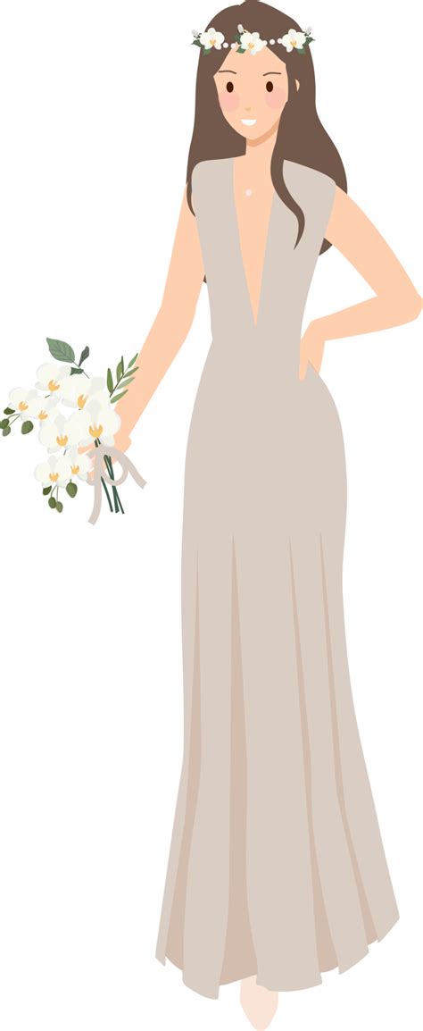 Beautiful Happy Bride And Bridesmaid In Light Beige Creme Gown Wedding