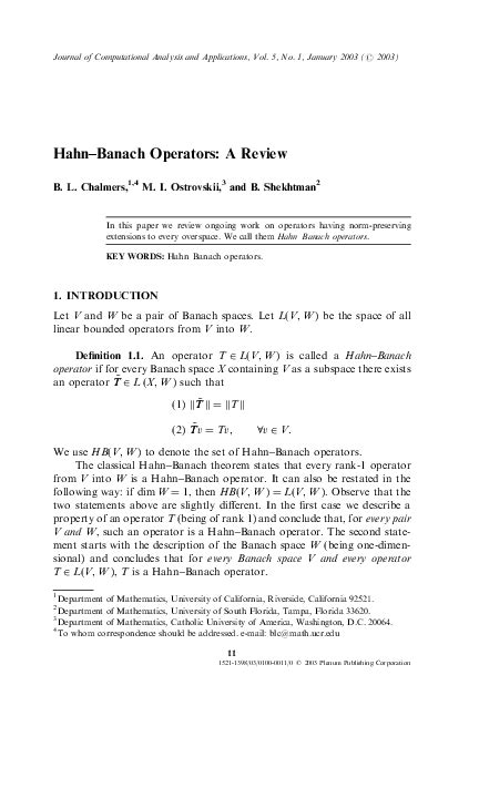 Pdf Hahn Banach Operators A Review