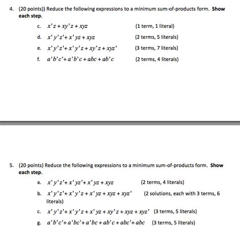 Solved Reduce The Following Expressions To A Minimum Chegg