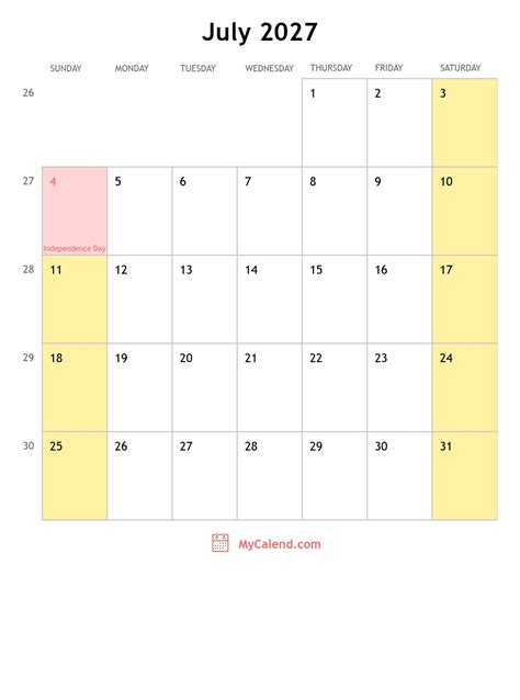 July 2027 Calendar With Holidays Monthly Printable Calendar
