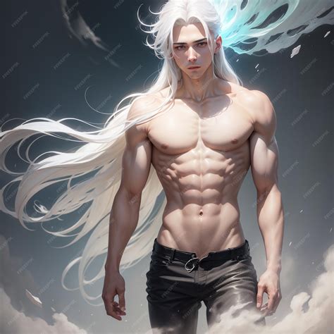 Premium Ai Image Digital Painting Of A Young Man With Ethereal White Hair