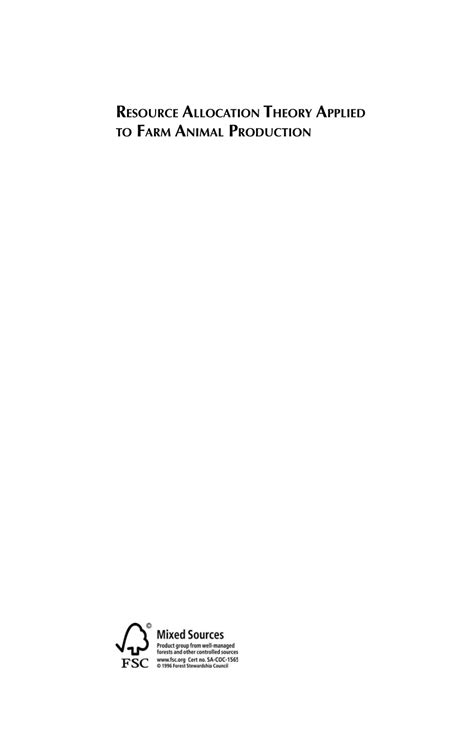Pdf Resource Allocation Theory Applied To Farm Animal Production