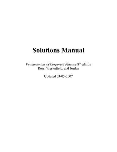 Solutions Manual Fundamentals Of Corporate Finance