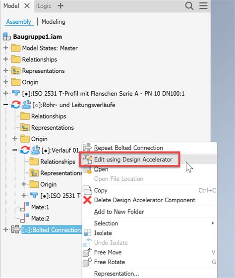관로 조립품 내부 및 외부의 부속품에 있는 볼트 연결 위치가 Inventor에서 올바르지 않습니다