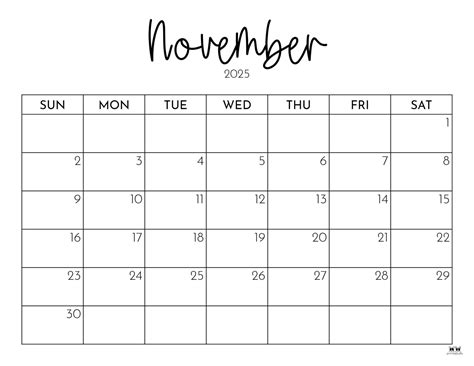 November 2025 Calendars 107 Free Printables Printabulls
