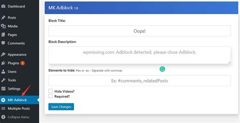 Adblock Detection And Notification For Wordpress MK Adblock WP Missing