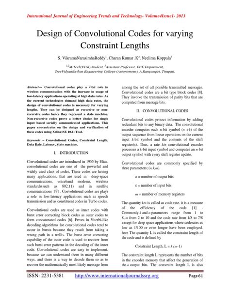Pdf Design Of Convolutional Codes For Varying Constraint Lengths