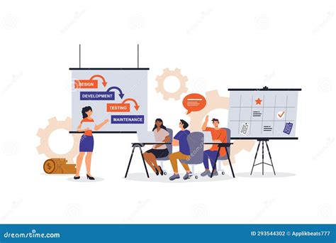 Project Management Concept With Character Scene For Web Women And Men Developing And Planning