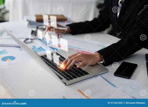 Businessman Using A Computer Analysis For Process And Workflow Businessman Using A Computer Analysis For Process And Workflow