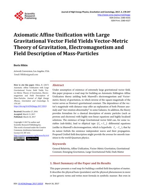 Pdf Axiomatic Affine Unification With Large Gravitational Vector Field Yields Vector Metric