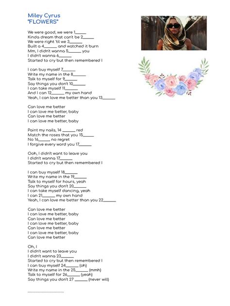 Miley Cyrus Flowers Lyrics Analysis Pdf Career And Growth Self