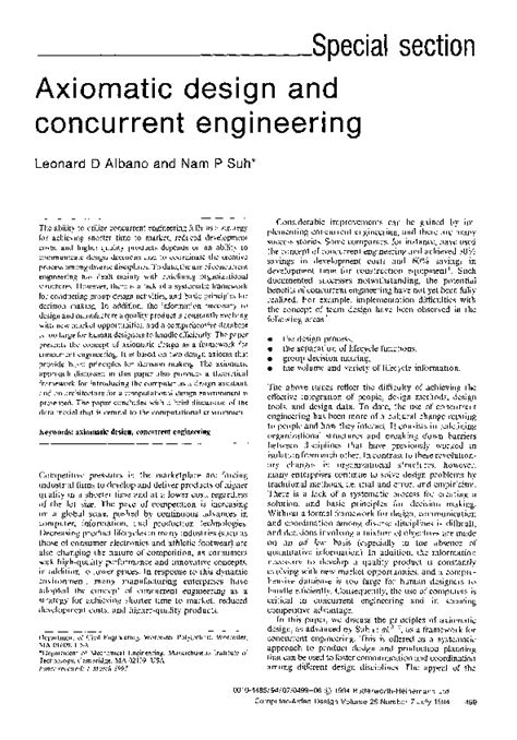 Pdf Axiomatic Design And Concurrent Engineering