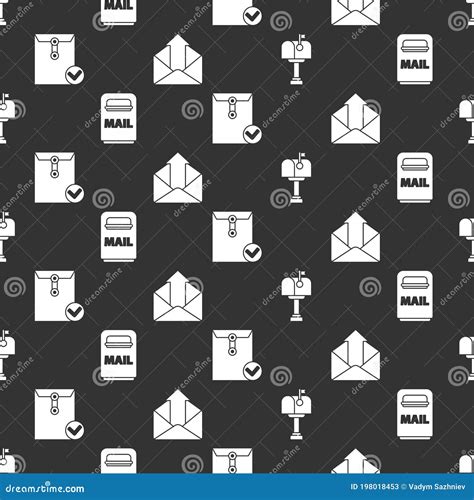 Set Mail Box Mail Box Envelope And Check Mark And Outgoing Mail On Seamless Pattern Vector