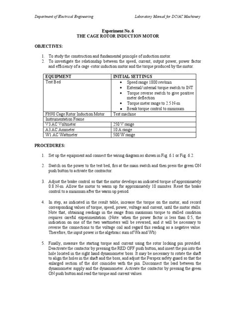 Expt 6 The Cage Rotor Induction Motor Pdf Electric Motor Electric Power