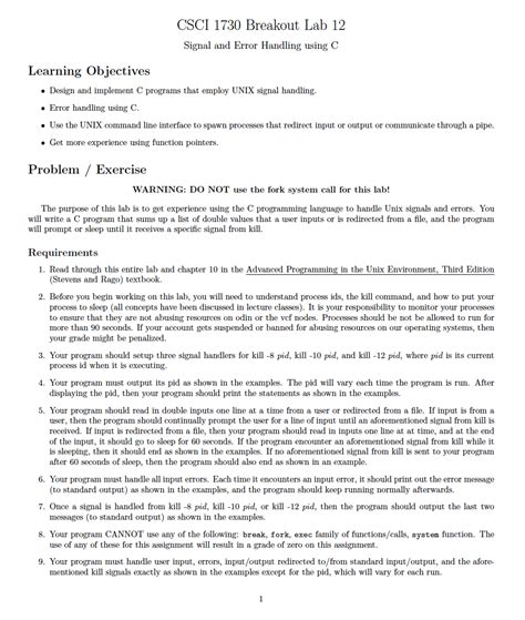 Csci 1730 Breakout Lab 12 Signal And Error Handling