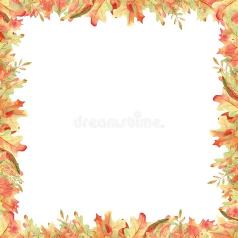 Autumn Leaves Frame Watercolor Border With Maple Oak Willow Birch