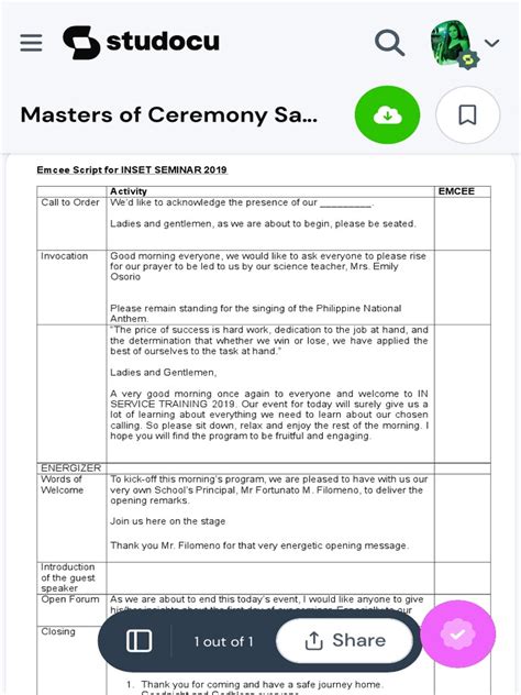 Masters Of Ceremony Sample Script Emcee Script For Inset Seminar 2019 Activity Emcee Call To