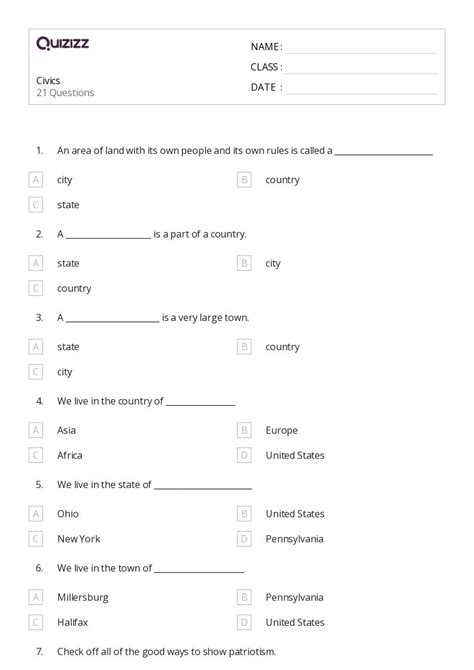 50 Civics And Government Worksheets For 2nd Grade On Quizizz Free