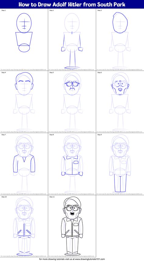 How To Draw Adolf Hitler From South Park South Park Step By Step