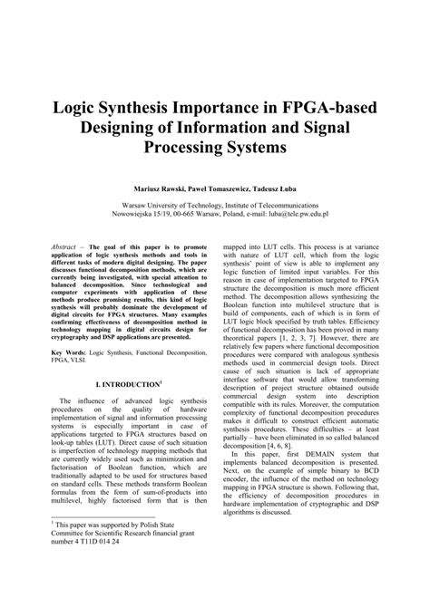 Pdf Logic Synthesis Importance In Fpga Based Designing Of Image And Signal Processing Systems