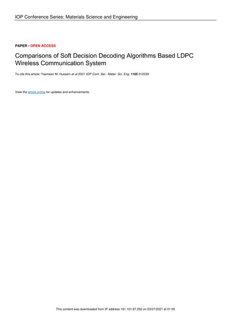 Pdf Comparisons Of Soft Decision Decoding Algorithms Based Ldpc