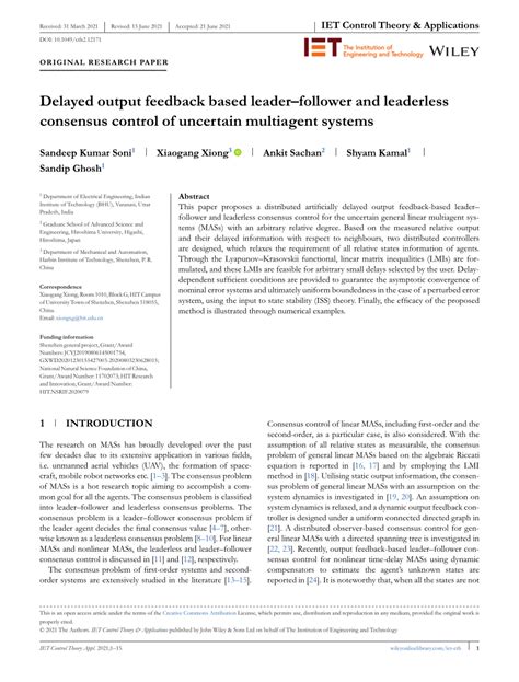 Pdf Delayed Output Feedback Based Leader Follower And Leaderless Consensus Control Of