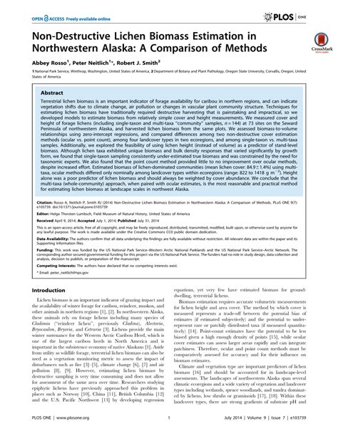 Pdf Non Destructive Lichen Biomass Estimation In Northwestern Alaska A Comparison Of Methods