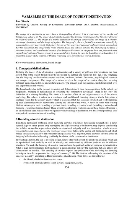 Pdf Variables Of The Image Of Tourist Destination
