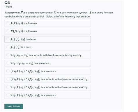 Solved Q4 1 Point Suppose That P Is A Unary Relation Symbol