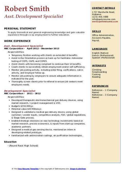 10 Development Specialist Resume Samples And Templates For 2025