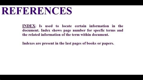 REFERENCES TAB INDEX YouTube