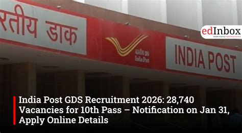 India Post Gds Recruitment 2026 28740 Vacancies For 10th Pass