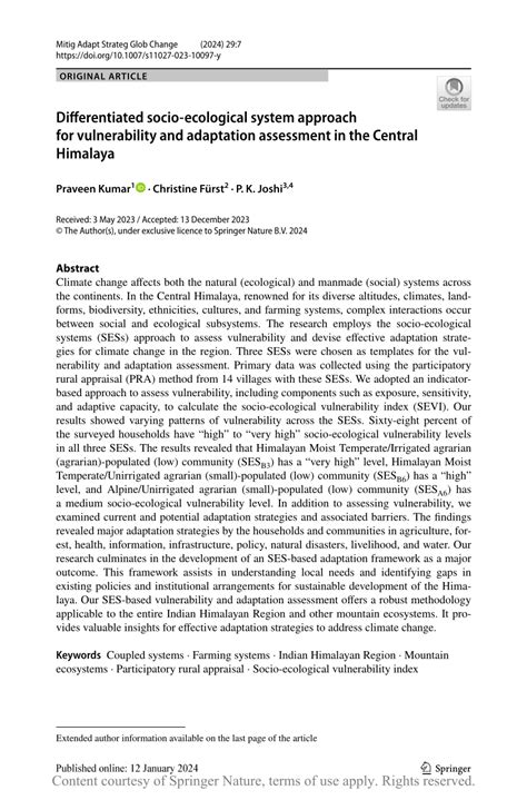 Differentiated Socio Ecological System Approach For Vulnerability And