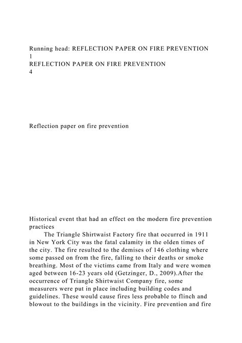 Running Head Reflection Paper On Fire Prevention Docx