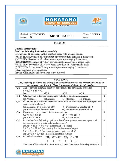 Practise Paper Chemistry Class Xi 2023 24 Pdf Ph Chemistry
