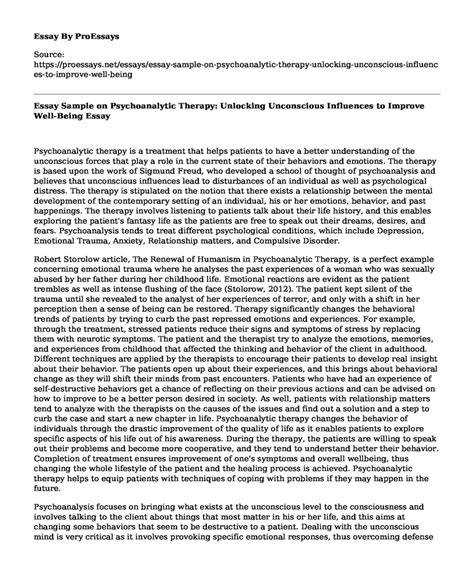 📗 Essay Sample On Psychoanalytic Therapy Unlocking Unconscious