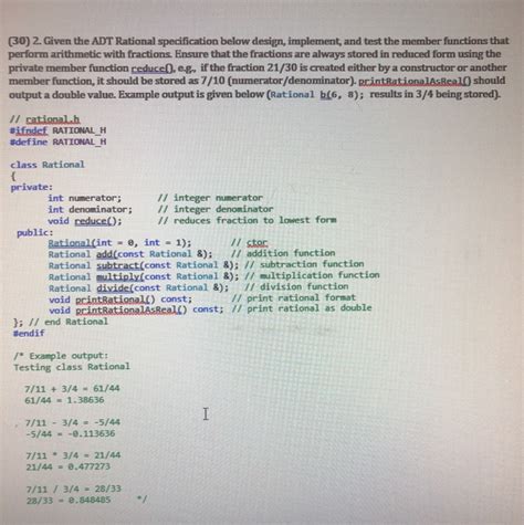 Solved 30 2 Given The Adt Rational Specification Below