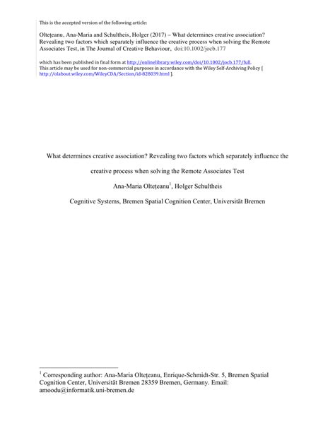 Pdf What Determines Creative Association Revealing Two Factors Which Separately Influence The